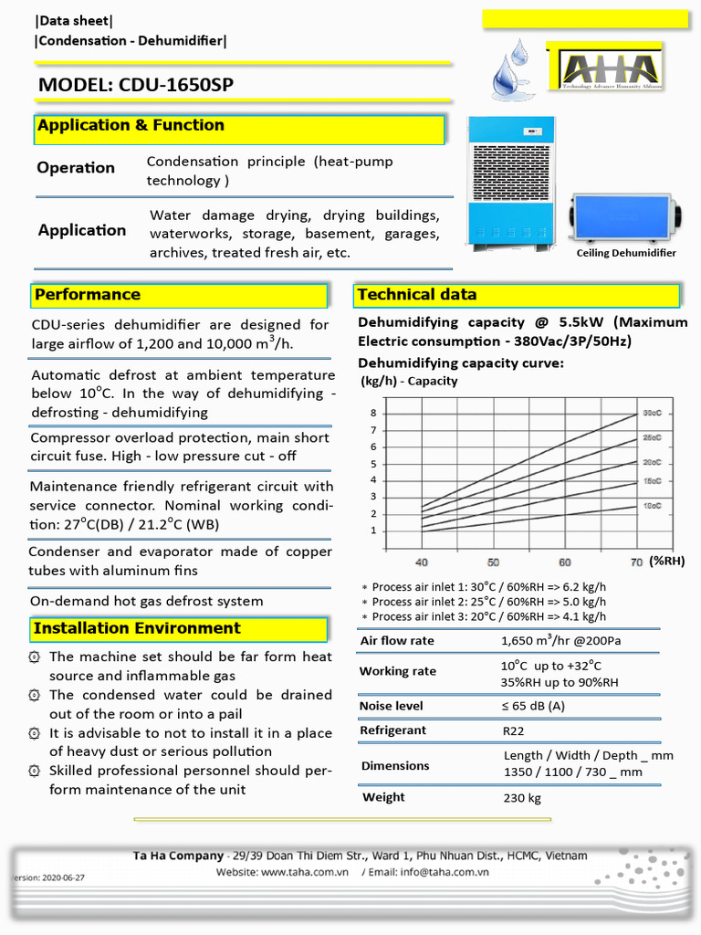 Condensation Dehumidifier - Data Sheet - Model CDU-459SP | PDF ...