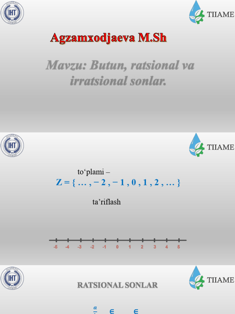 006 1 Kurs Algebra 6 Mavzu Butun, Ratsional Va Irratsional Sonlar | PDF