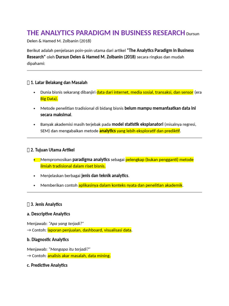 BELAJAR THE ANALYTICS PARADIGM IN BUSINESS RESEARCH Dursun Delen (Kaya SNA Nya Drone Emprit) | PDF