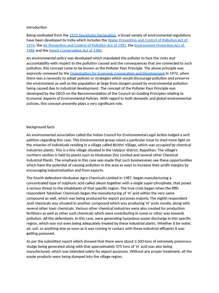 Indian Council For Enviro Legal Action VS Union of India | PDF | Pollution | Soil
