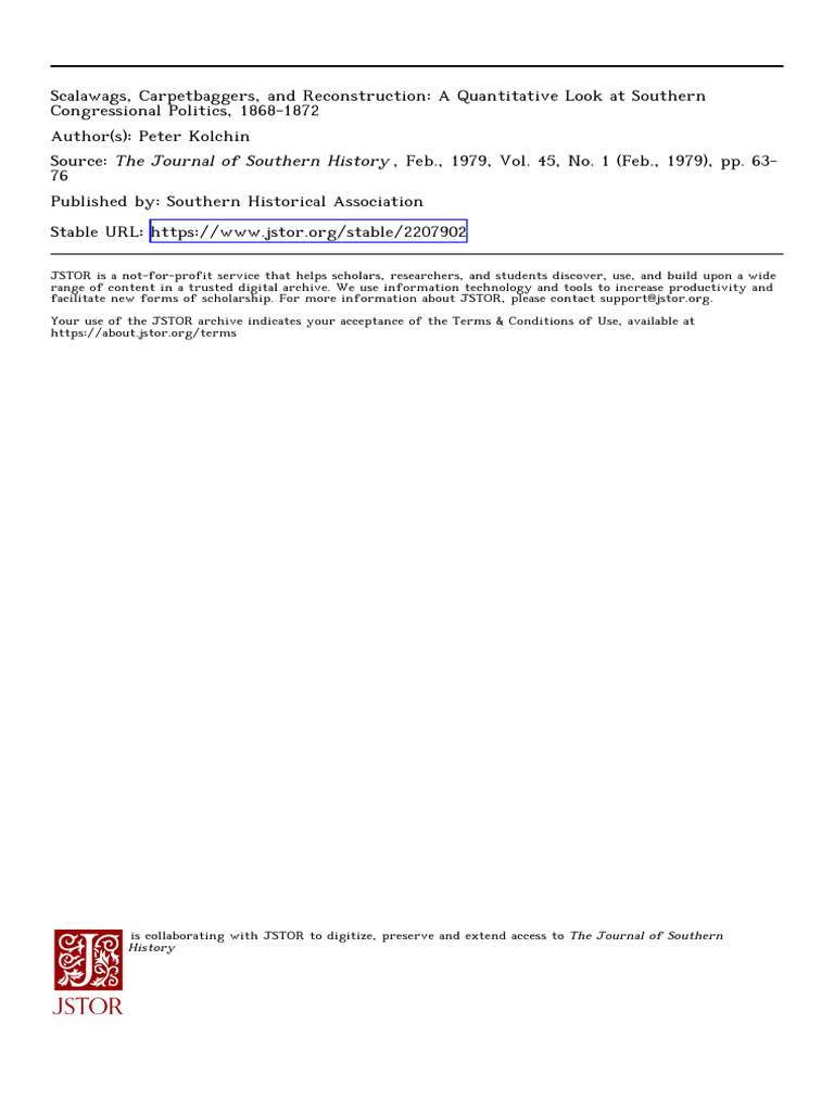 Scalawags, Carpetbaggers, and Reconstruction - A Quantitative Look at ...