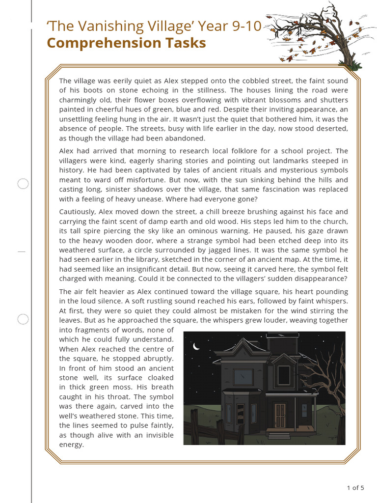 'The Vanishing Village' Year 9-10 Comprehension Tasks | PDF