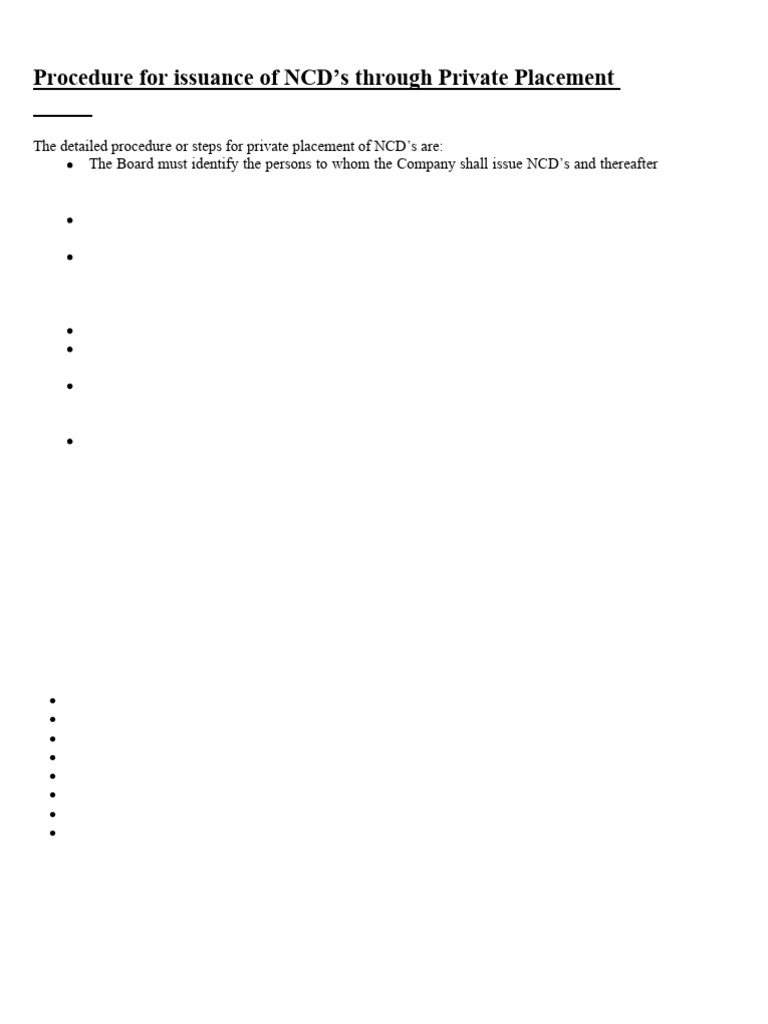 NCD Issuance Procedure for Private Placement | PDF | Securities ...