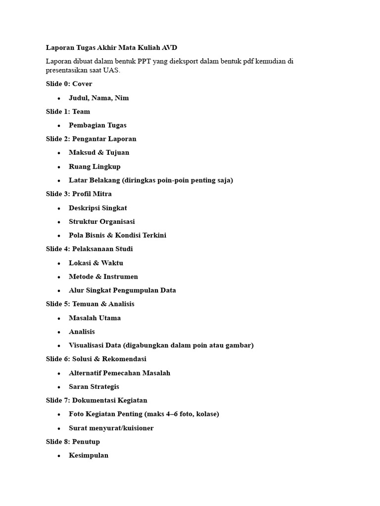Laporan Tugas Akhir Mata Kuliah AVD | PDF