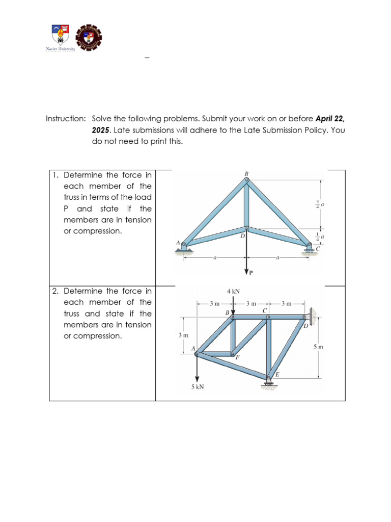ESC 16 Assignment No. 6 Structural Analysis Methods of Joints Sections | PDF