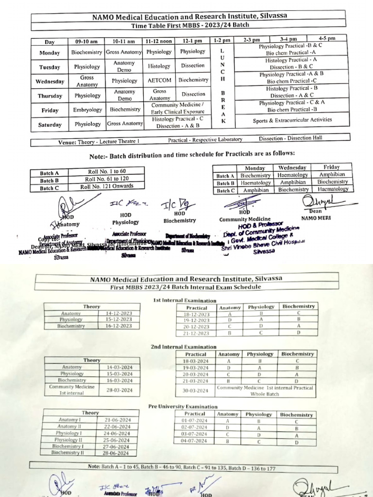 Master Time Table 1st MBBS | PDF
