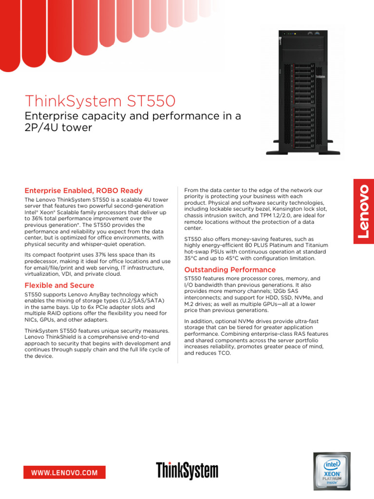 Lenovo Thinksystem St550 Server Datasheet | PDF | Computing | Computer Architecture