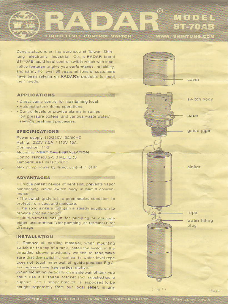 Petunjuk Liquid Level Control Merk Radar | PDF