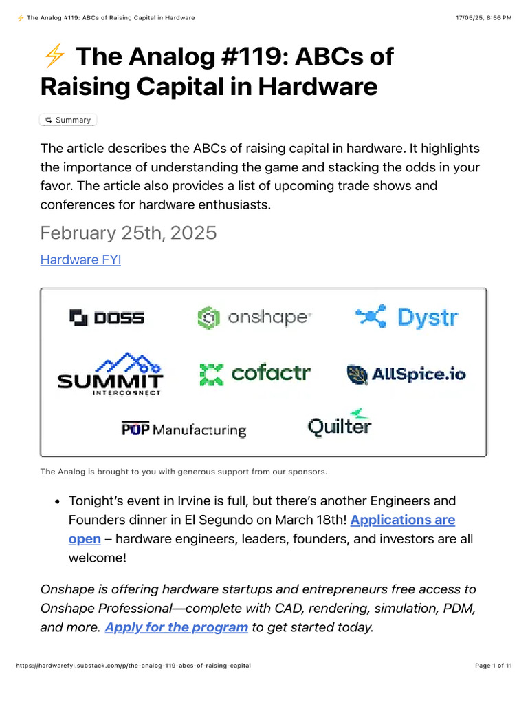 Raising Capital in Hardware Essentials | PDF | Fusion Power | Printed ...