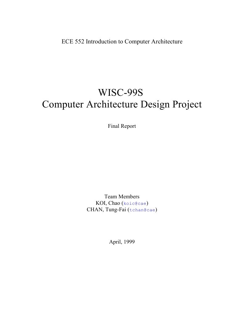 WISC-99S Computer Architecture Design Project | PDF | Instruction Set | Central Processing Unit