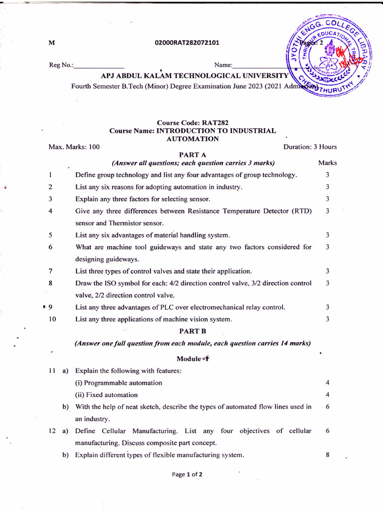 Rat282 Introduction To Industrial Automation, June 2023 | PDF | Automation | Programmable Logic ...