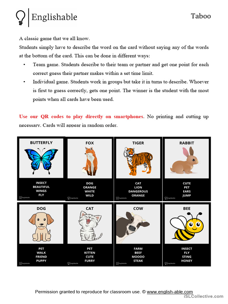 Animal Taboo Cards | PDF