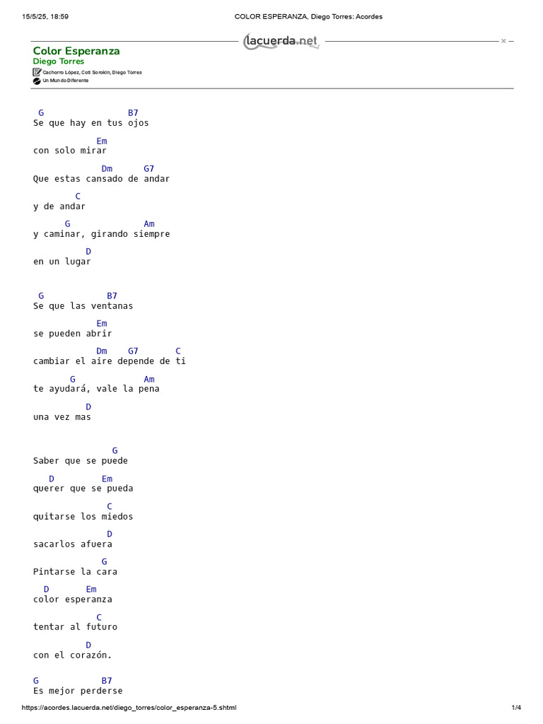 COLOR ESPERANZA, Diego Torres - Acordes | PDF