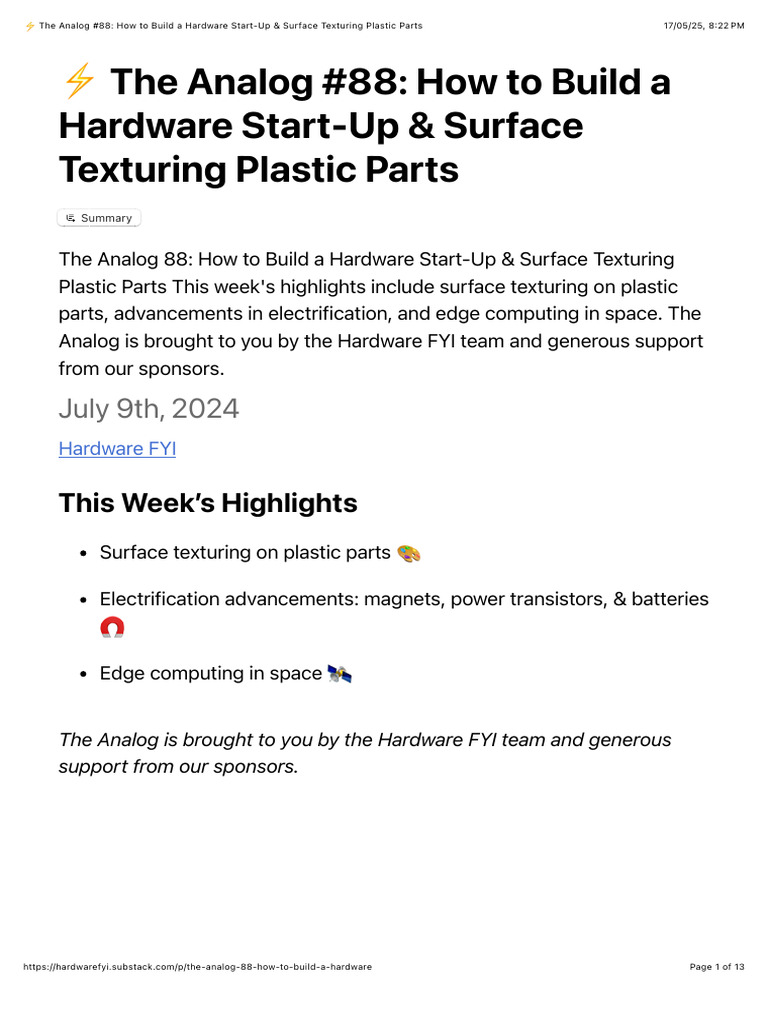 The Analog #88: How To Build A Hardware Start-Up & Surface Texturing ...