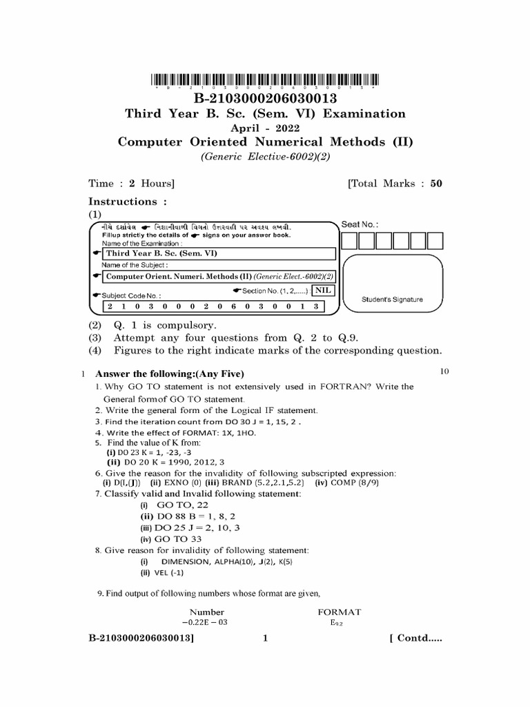 B-2103000206030013 B.sc. (Sem 6) Examination April-2022 Computer Oriented Numerical Method-Ii ...