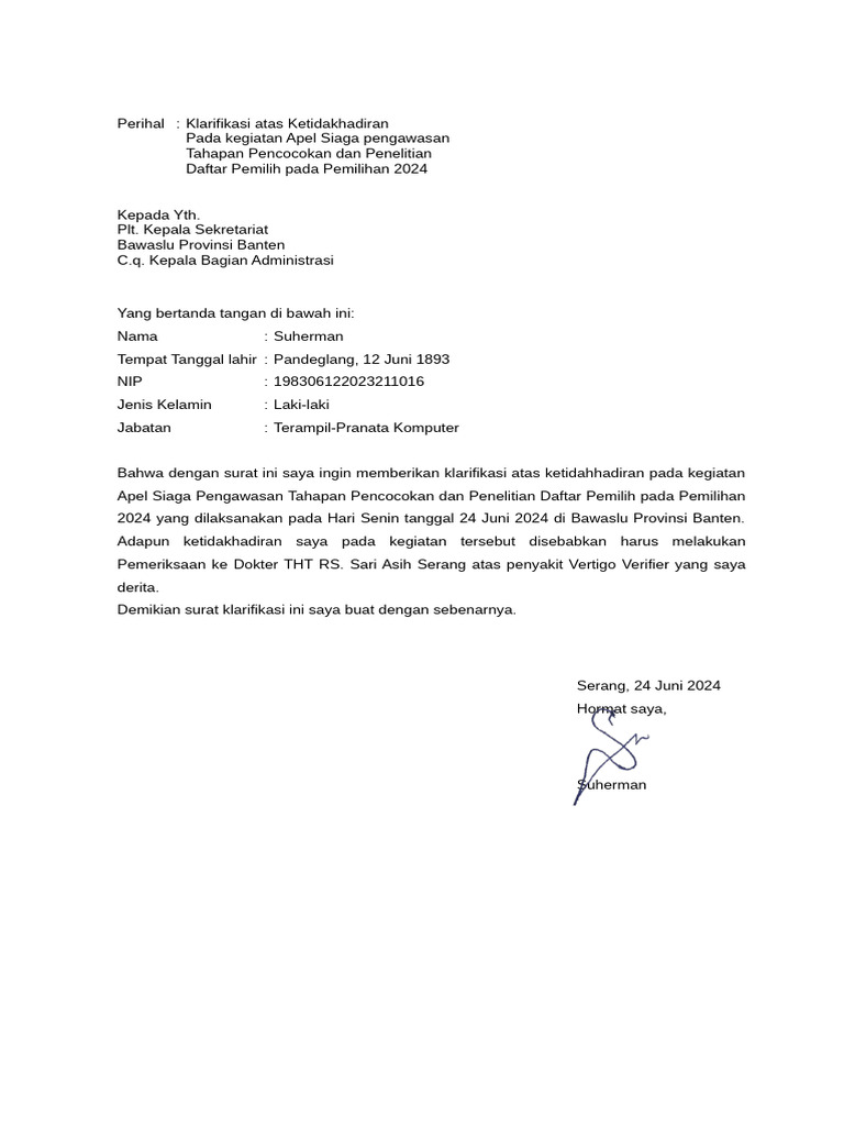Surat Klarifikasi | PDF
