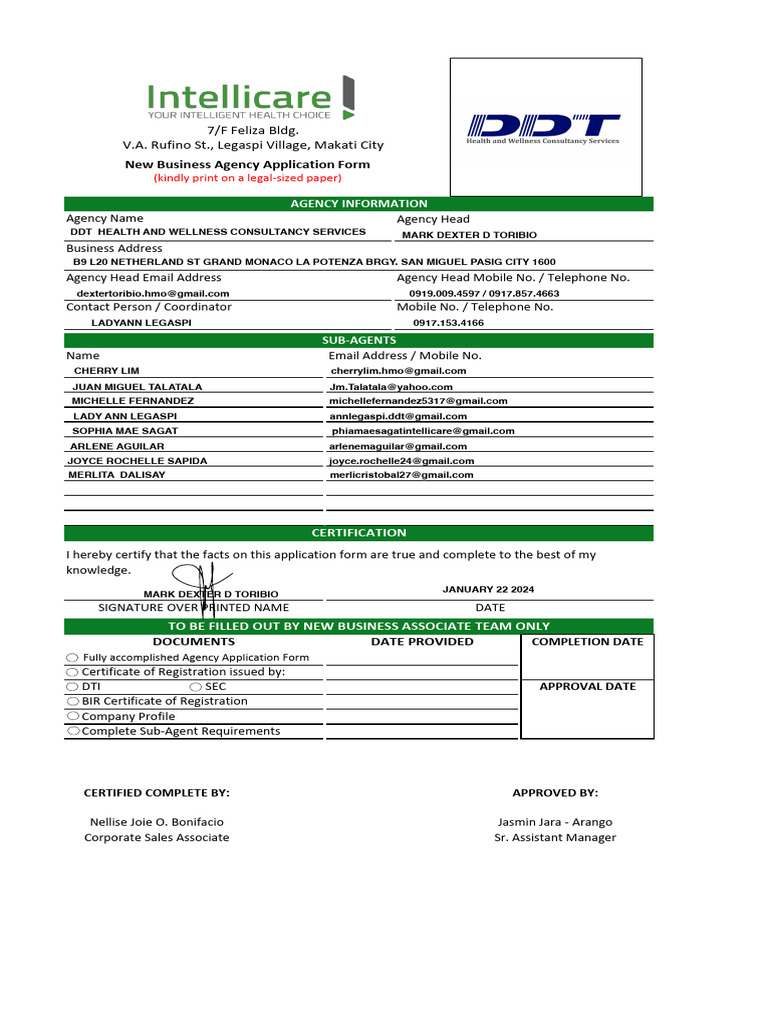 Intellicare New Business Agency Application Form | PDF