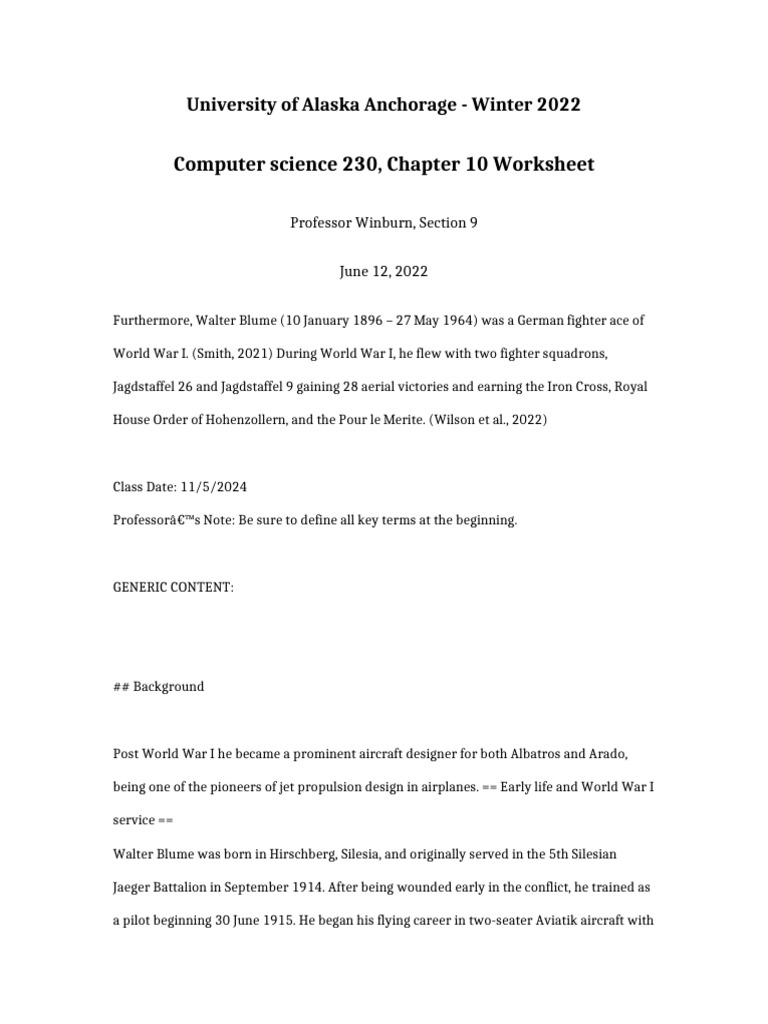 Computer Science 230 Chapter 10 Worksheet | PDF | Aviation | Aircraft