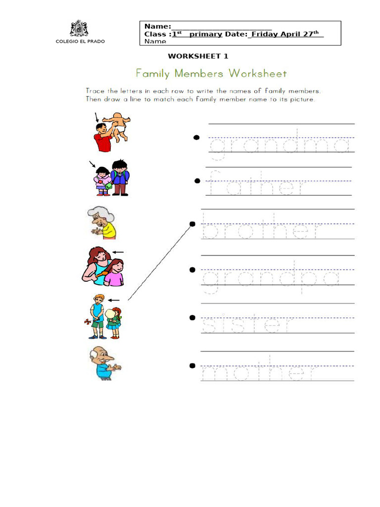 Unit 1 Worksheet My Family | PDF