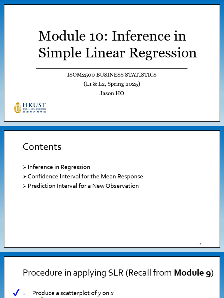 Sp25 Module 10 SRM Inference | PDF | Regression Analysis | Statistical ...