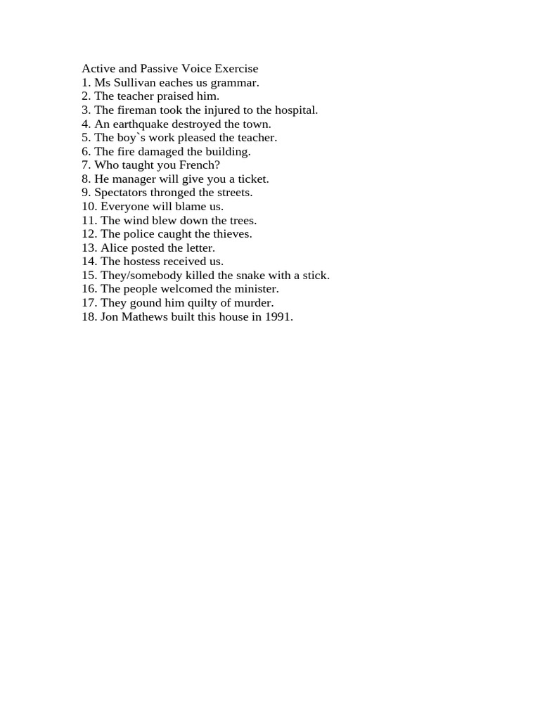 Active and Passive Voice Exercise | PDF
