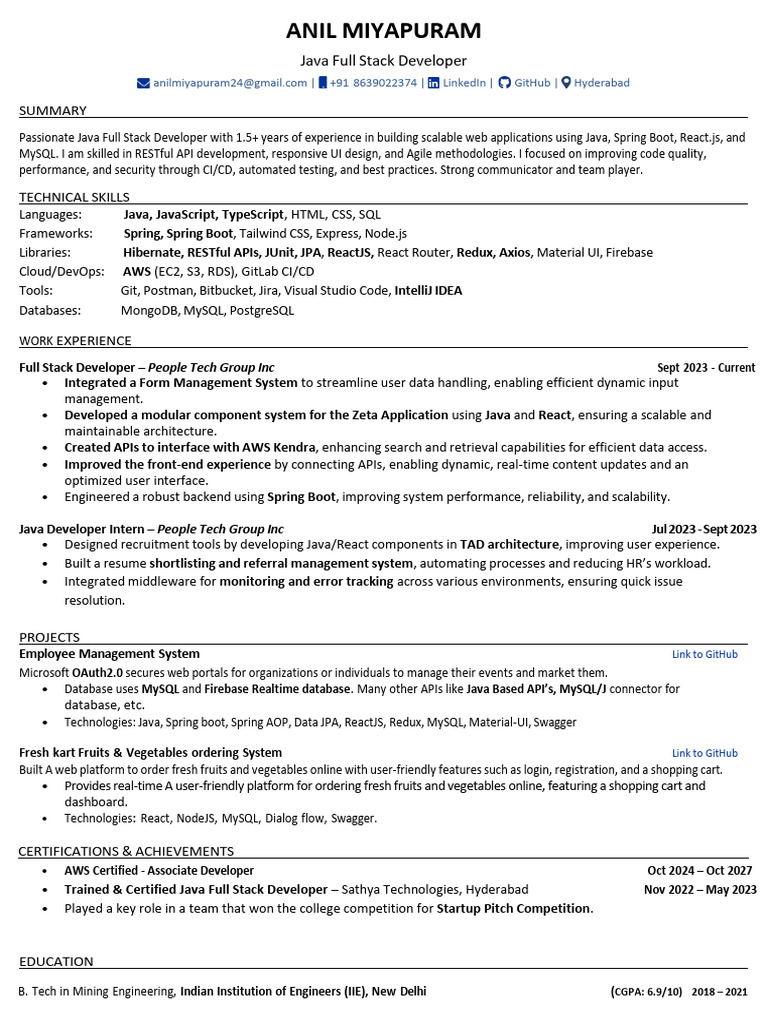 Naukri AnilMiyapuram (1y 5m) | PDF | Java (Programming Language) | Computing