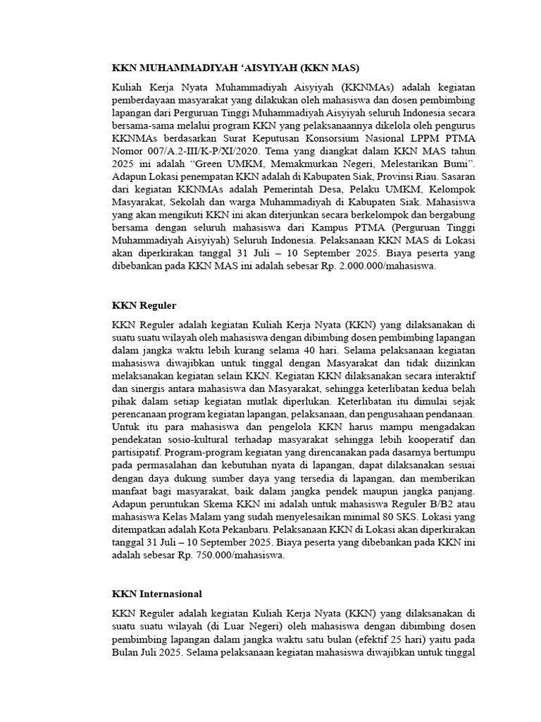 SKEMA KKN 2025 Dan JADWAL, TAHAPAN PENDAFTARAN, SERTA JADWAL PELAKSANAAN KKN TAHUN 2025 | PDF