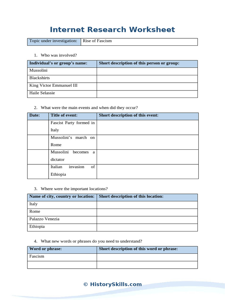 Fascism Research Worksheet | PDF