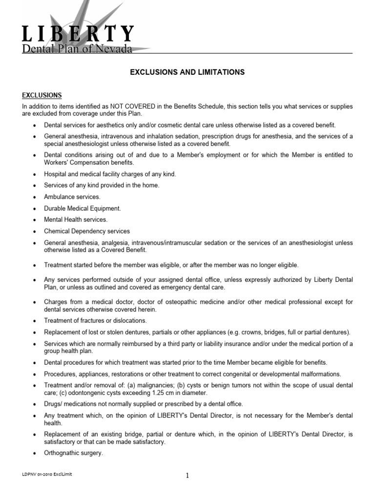 Exclusions and Limitations NV | PDF | Dental Implant | Periodontology