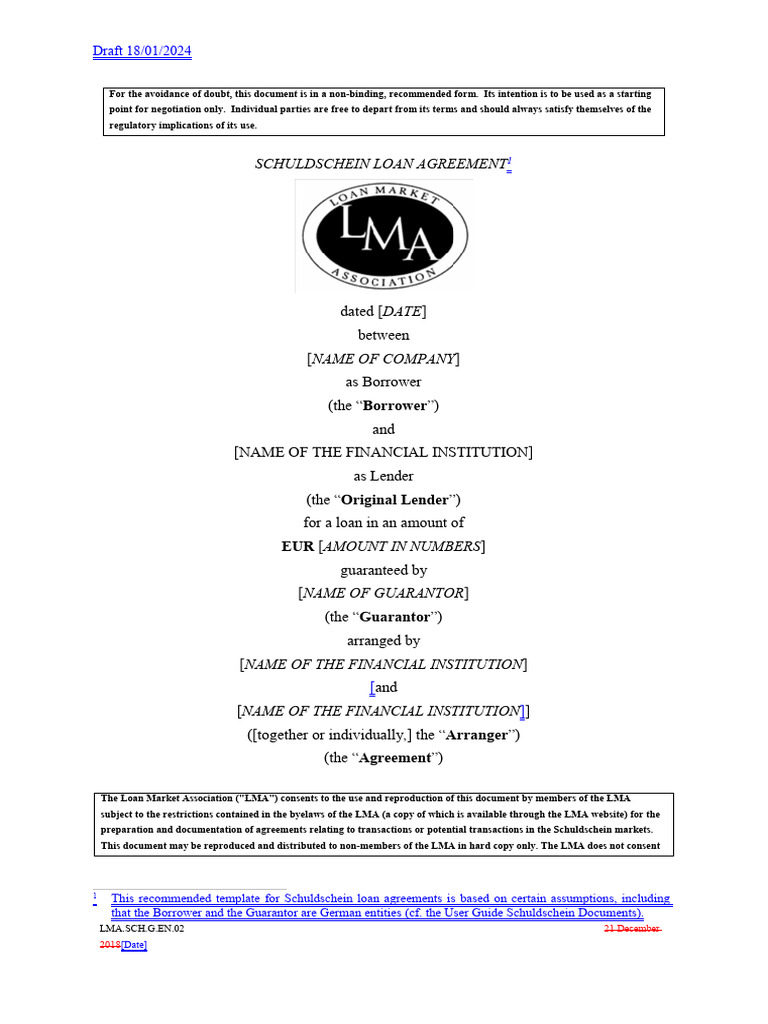 LMA Schuldschein Loan Agreement With Guarantee Update 2024 | PDF | Interest | Loans