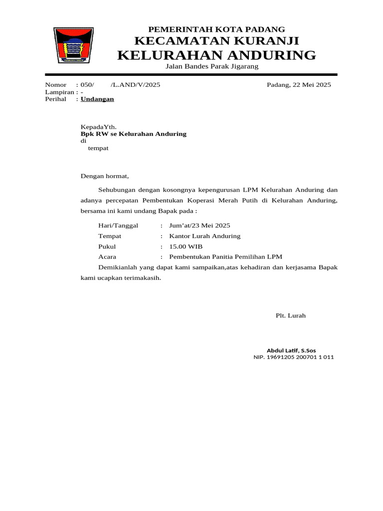 Undangan Pembentukan LPM Anduring | PDF