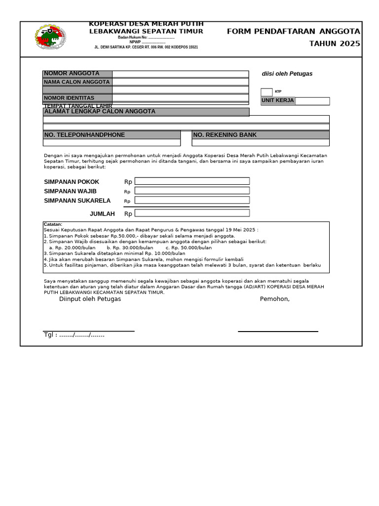 Form Pendaftaran Kopdes Merah Putih | PDF