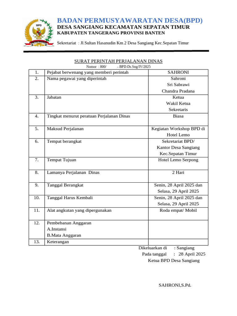 SPPD BPD Sangiang | PDF