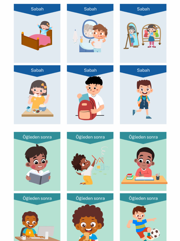 Colorful fun illustrated daily morning afternoon night routines ...