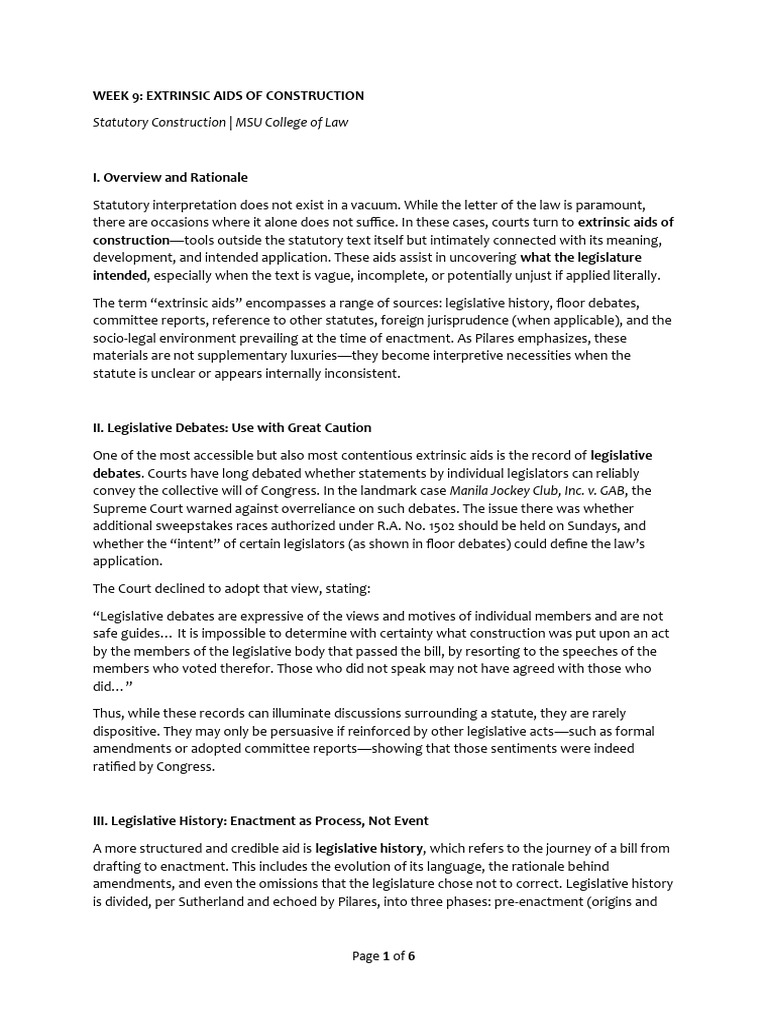 StatCon Lecture Notes Week 9 | PDF | Statutory Interpretation | Bill (Law)