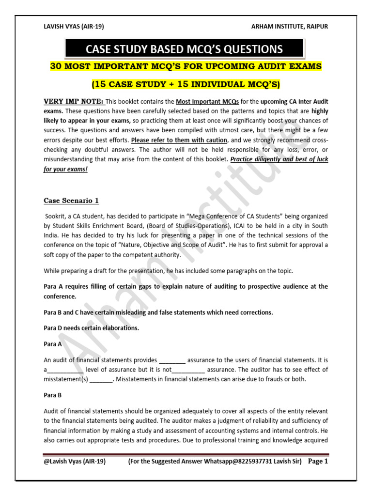 TOP_30_AUDIT_EXAM_MCQ'S_MOST_IMP_CASE_STUDY_&_INDIVIDUAL | PDF | Audit | Auditor's Report