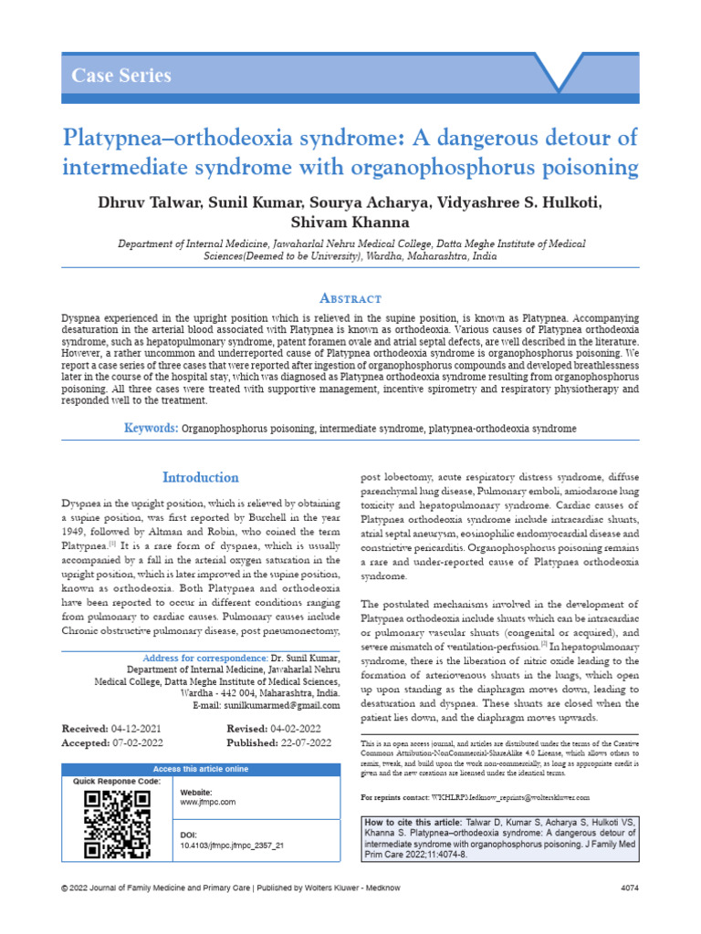 Platypnea Orthodeoxia Syndrome A Dangerous Detour.121 | PDF | Acetylcholine | Diseases And Disorders