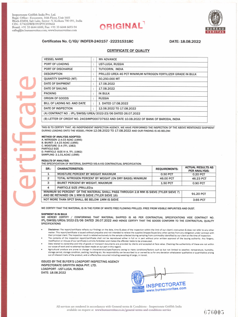 c. Certificate of Quality | PDF