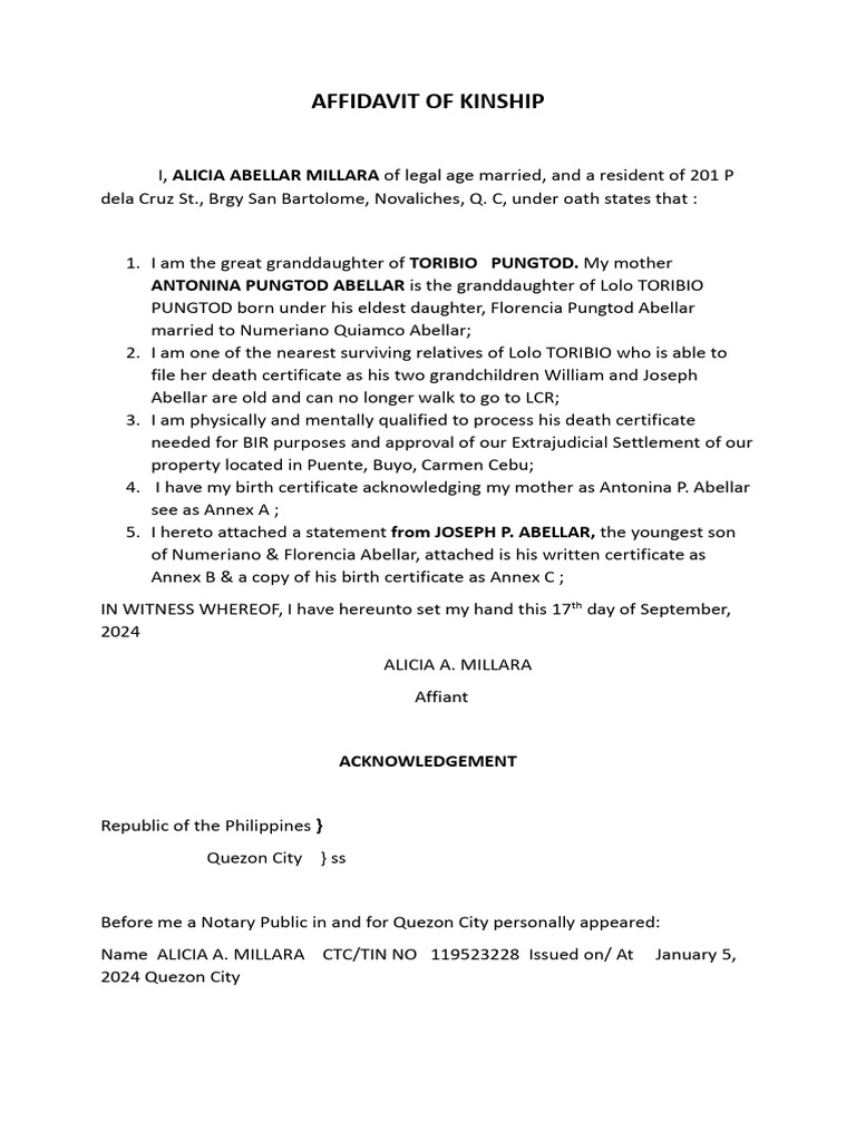 Affidavit of Kinship | PDF