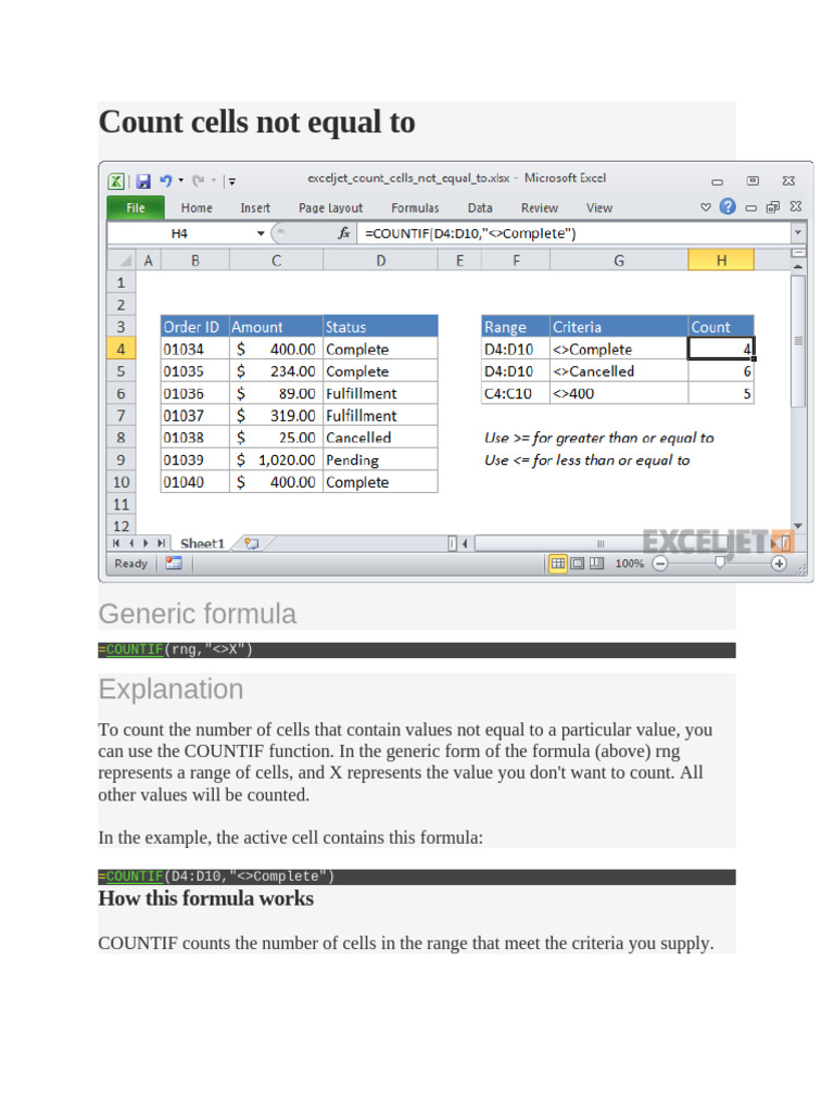 Count Cells Not Equal To | PDF