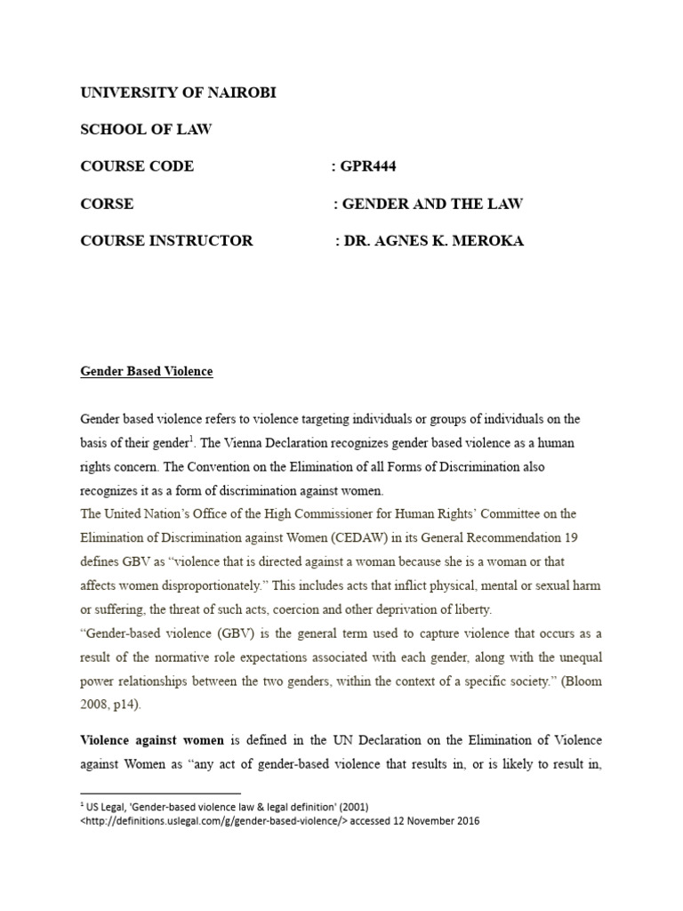Gender & The Law - Legal Framework For GBV in Kenya | PDF | Violence Against Women | Domestic ...