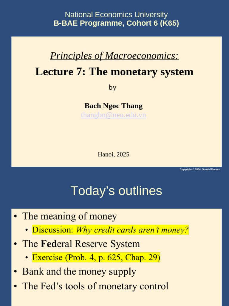 Lecture 7 - The Monetary System | PDF | Federal Reserve | Money