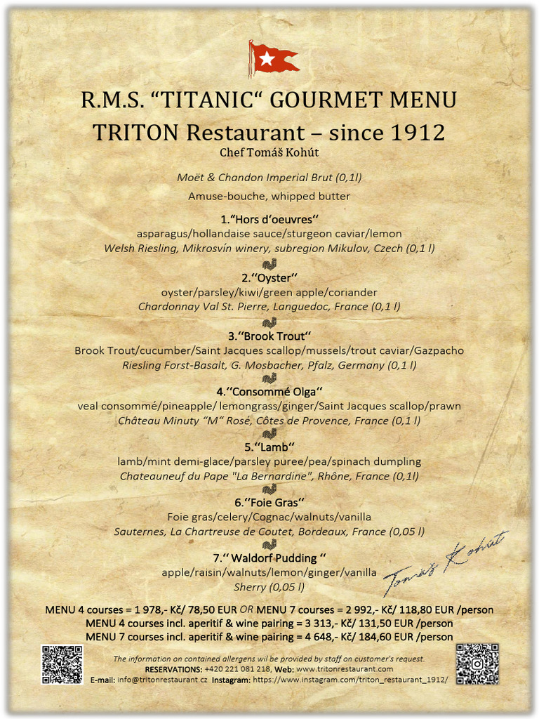 Menu Titanic Gourmet | PDF