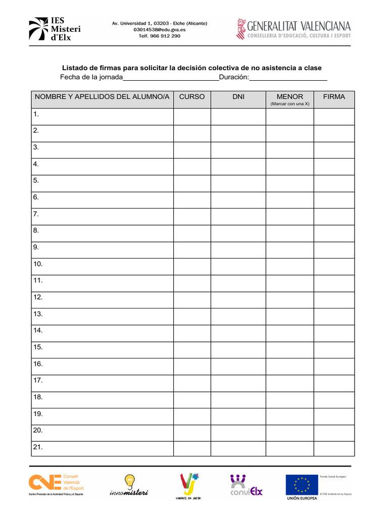Hoja de Firmas para Huelga Escolar | PDF