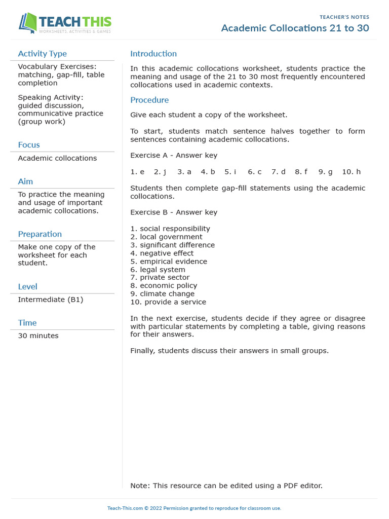 Academic Collocations 21 To 30 | PDF