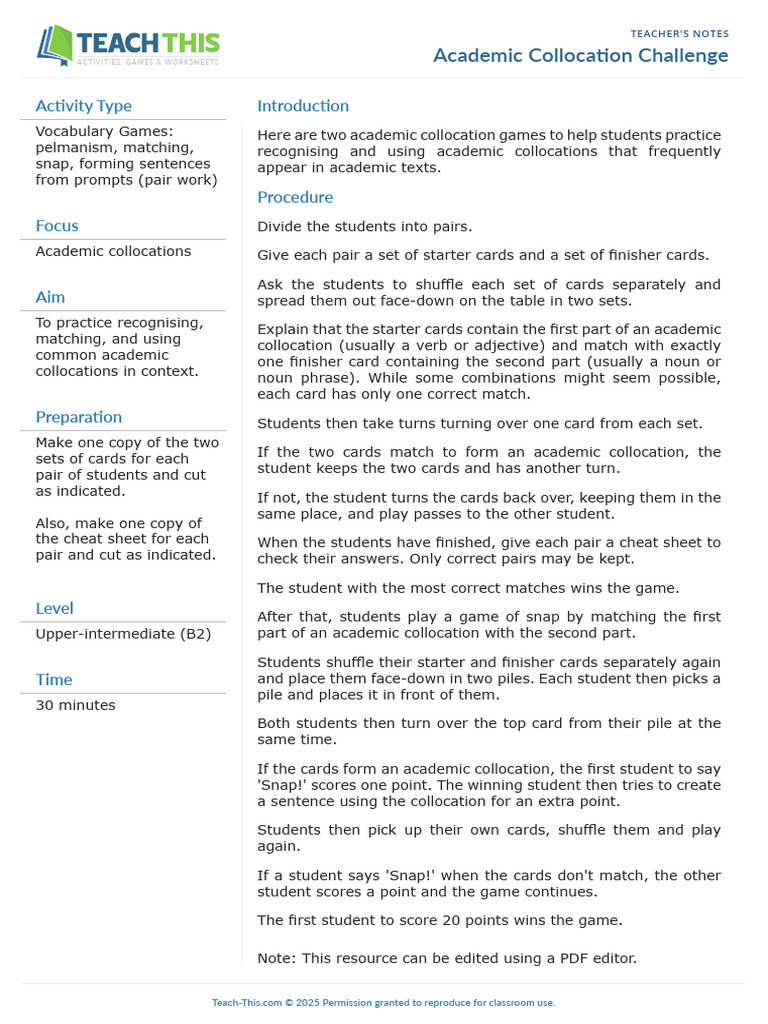 Academic Collocation Challenge | PDF | Linguistic Morphology | Linguistics