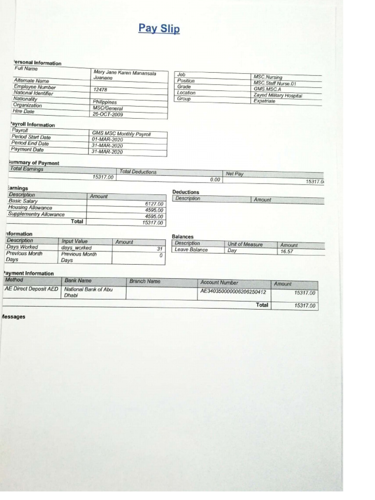 Payslip and Job Contract Bank Statement Coe | PDF