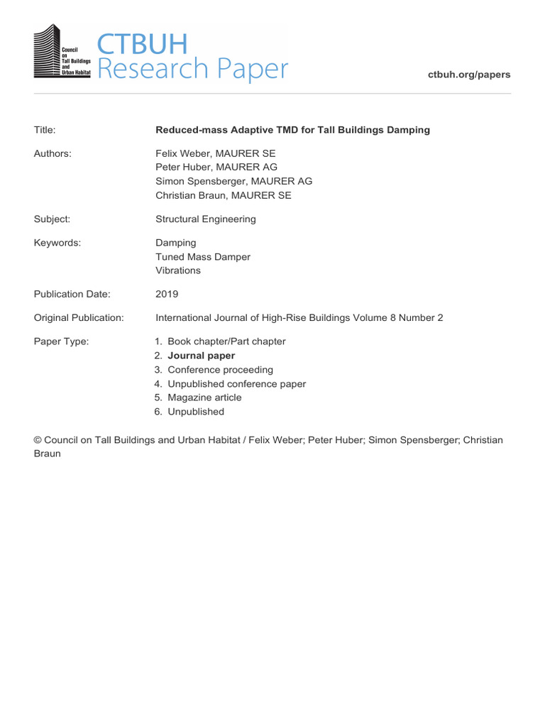 4201 Reduced Mass Adaptive TMD For Tall Buildings Damping | PDF ...