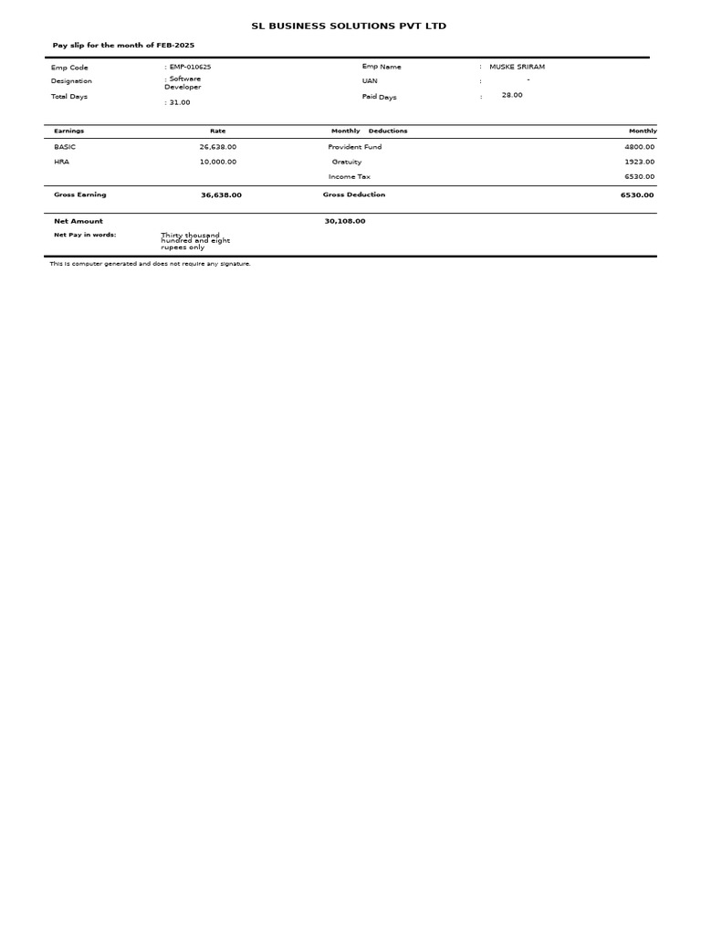 FEB2025 Payslip MUSKE SRIRAM | PDF