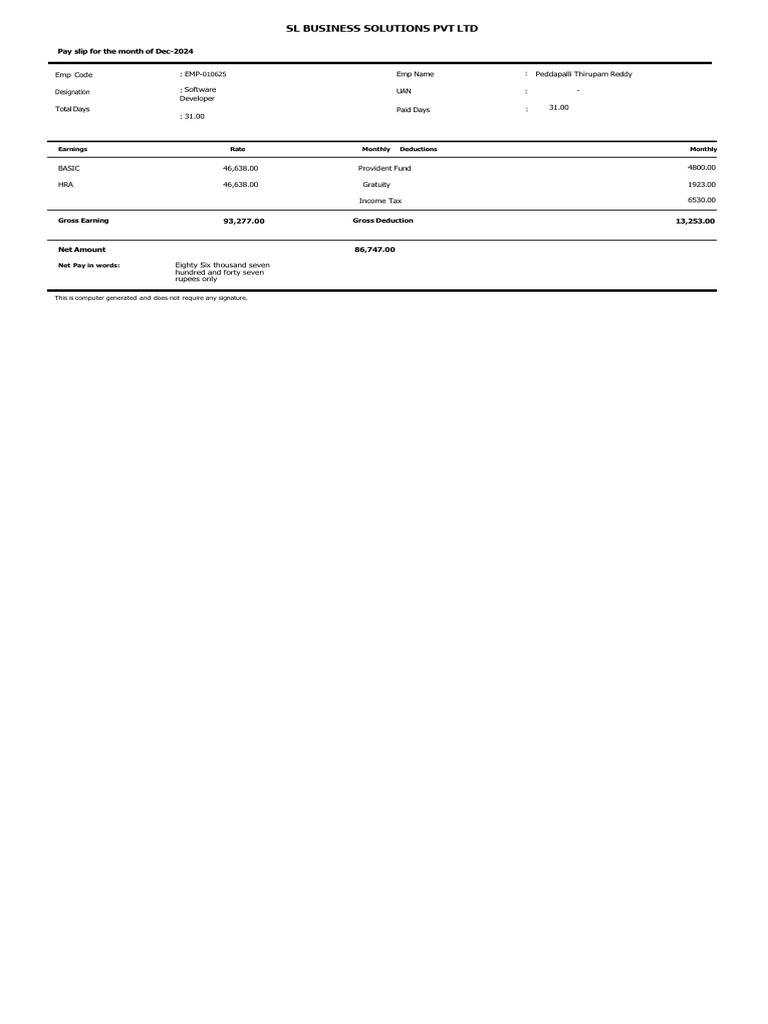 Dec2024 Payslip ThirupamReddy | PDF